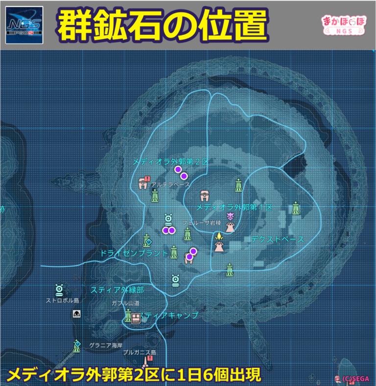 【PSO2NGS】群鉱石の壊し方と位置マップまとめ - まかぽっぽNGS